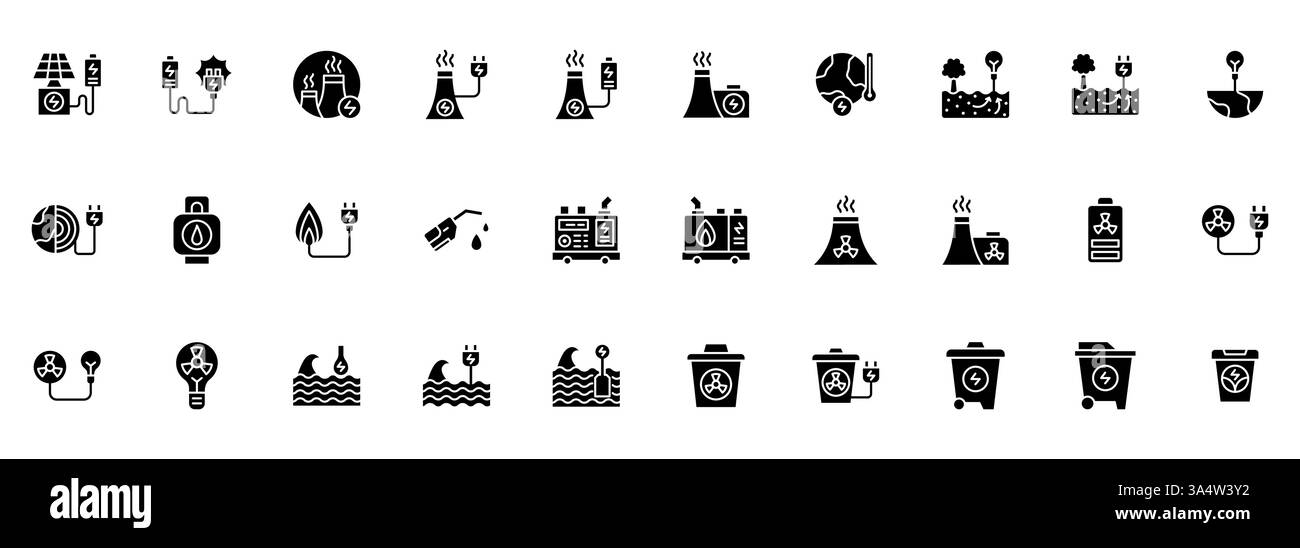 Icon set Renewable energy and power with solar energy, nuclear reactor ...