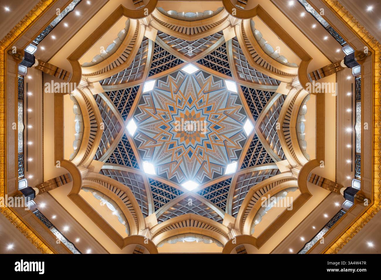 Abu Dhabi, UAE - March 9th 2025 : Ceiling of the luxurious Mandarin ...
