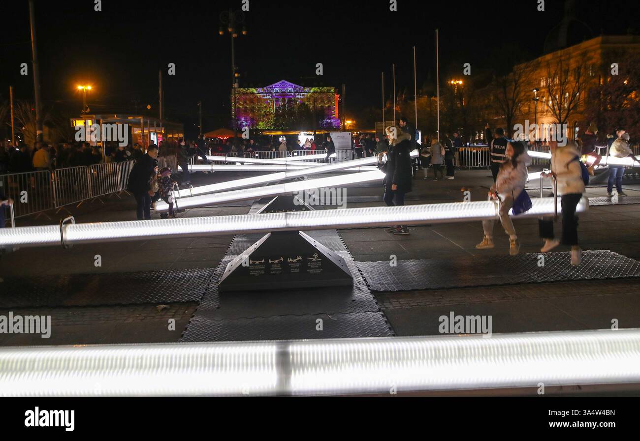 Zagreb, Croatia. 19th Mar, 2025. An installation of the illuminated playground that reacts to ...