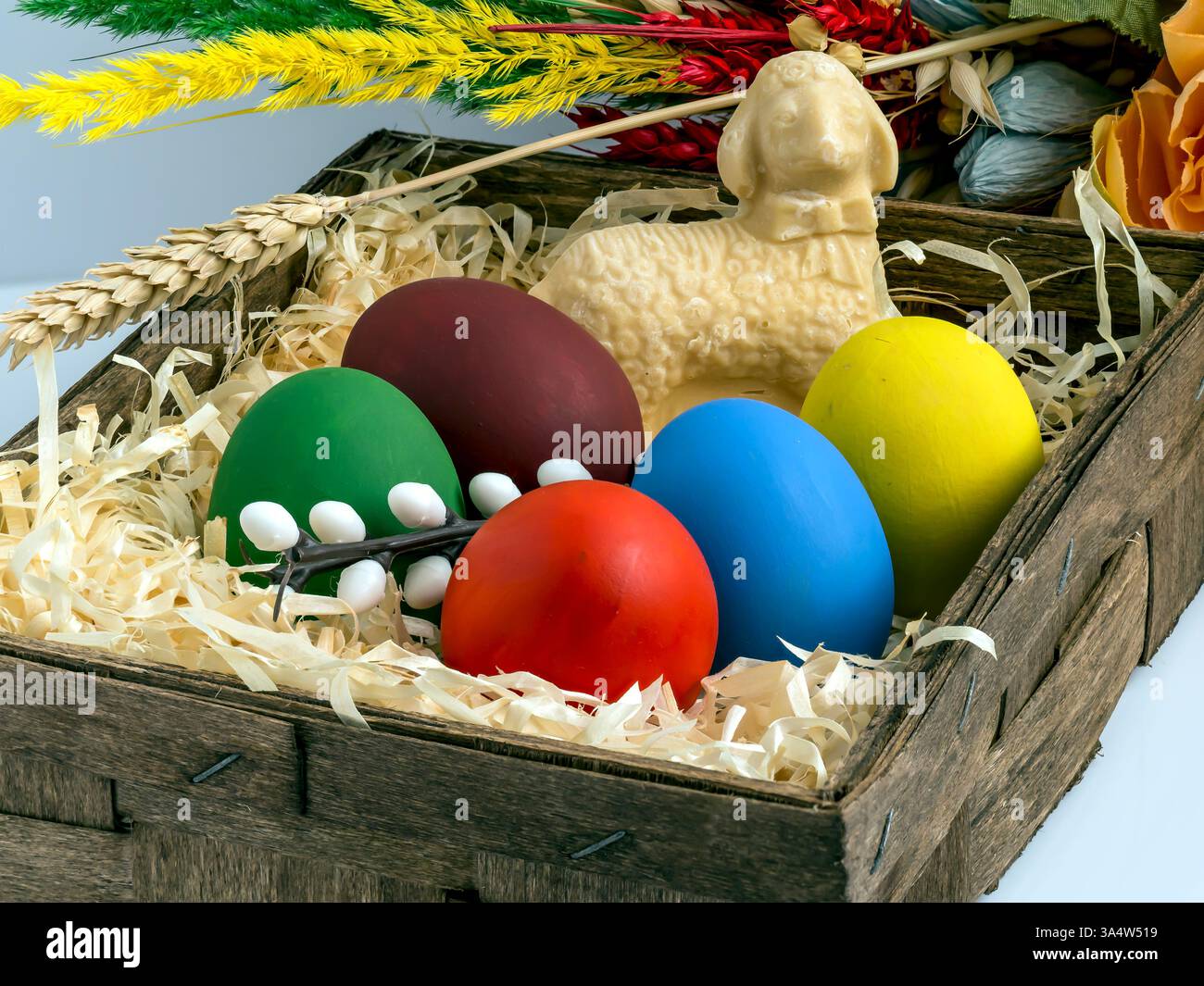 painted eggs in different colors, butter lamb, Easter palm and other ...