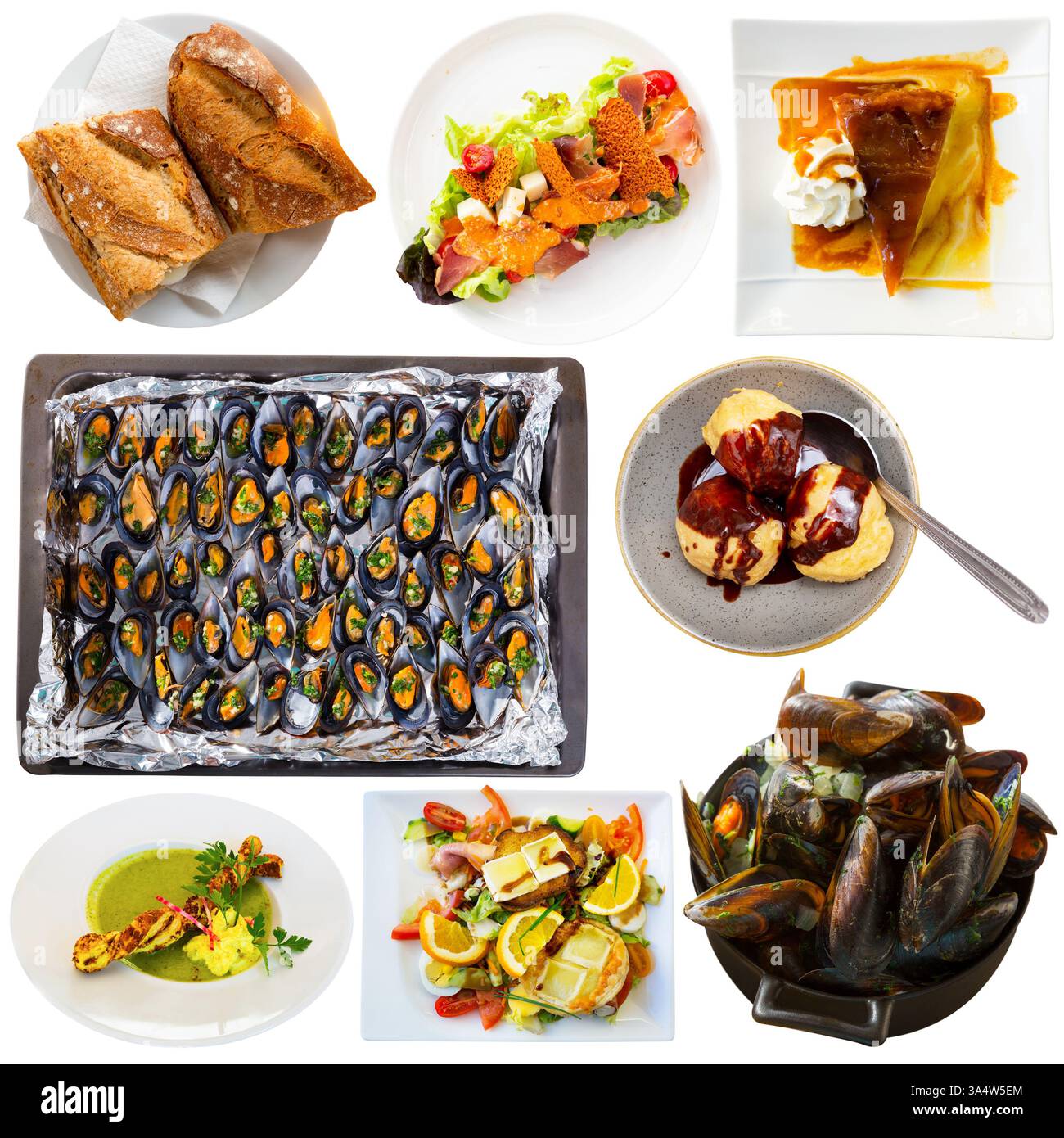 Set of French dishes isolated on white Stock Photo - Alamy