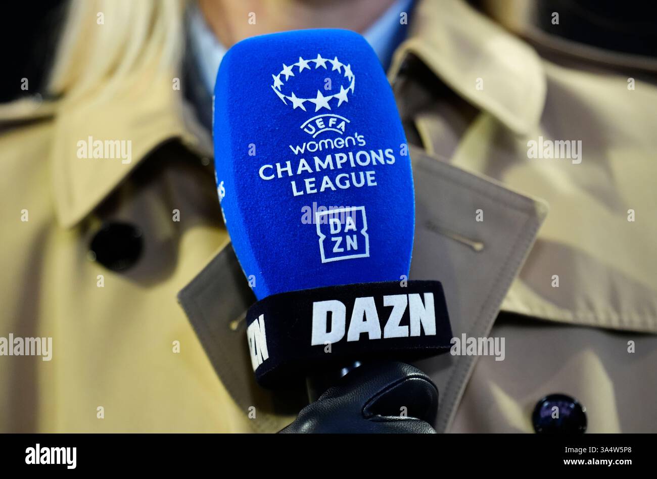 A view of a DAZN microphone after the UEFA Women's Champions League ...