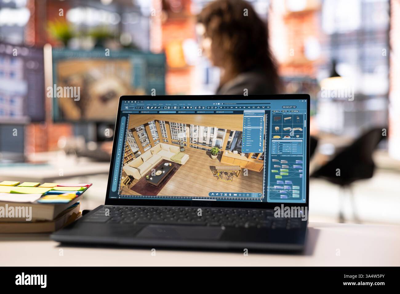 Architectural designer works on a digital home design project, using a ...