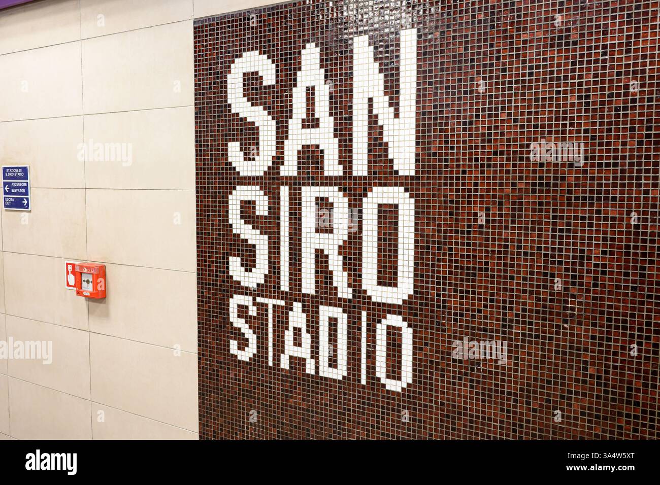 San Siro Stadio Milan metro station mosaic sign on wall – Milan, Italy ...