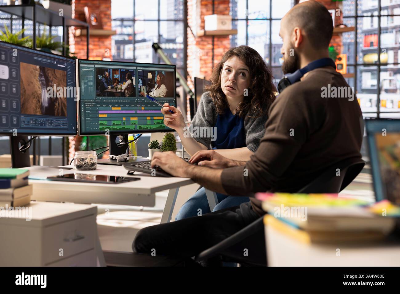 Creative Couple Working Together On Video Editing Software For Movie Making Using Ai Powered