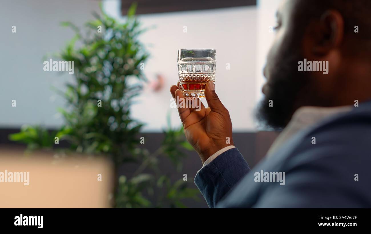 Two diverse high society members in a private gentlemen club discussing ...