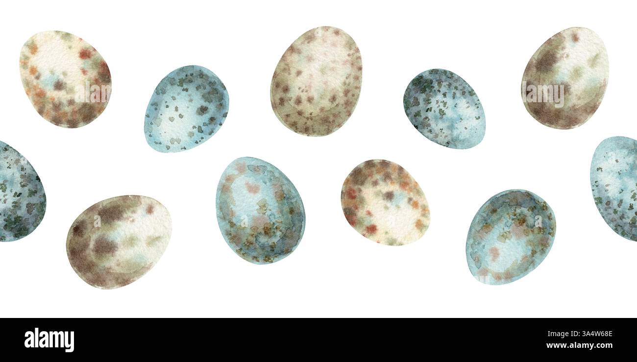 Easter seamless border with blue and beige quail egg in vintage style ...