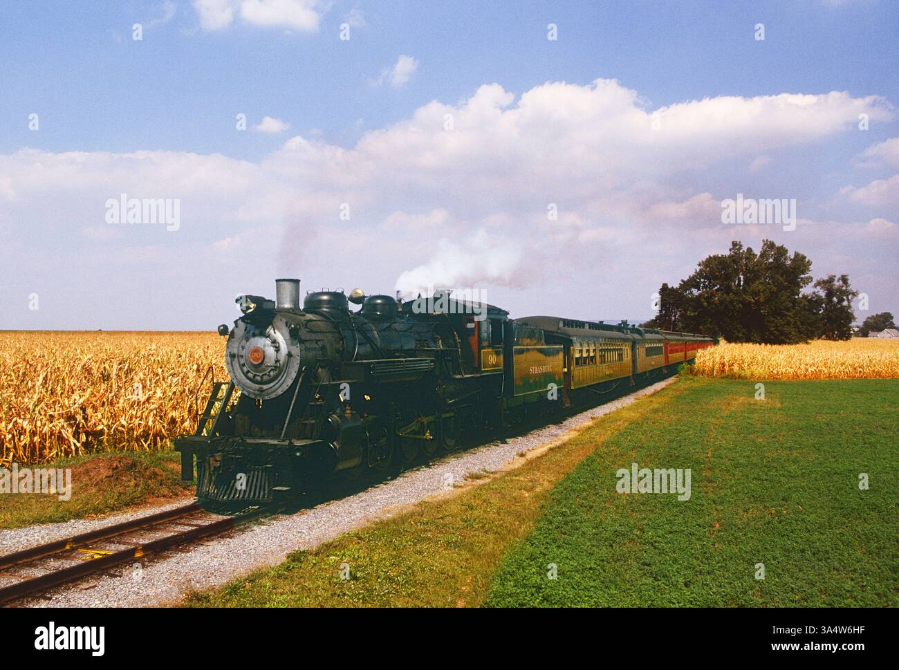 Historic steam locomotive engine pulling the Strasburg Railroad; the ...