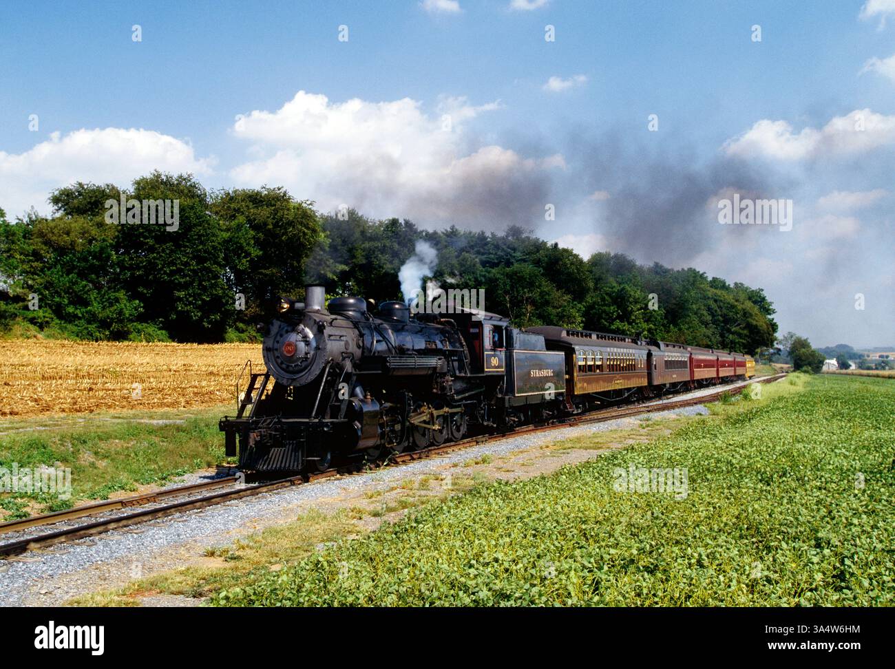 Historic steam locomotive engine pulling the Strasburg Railroad; the ...