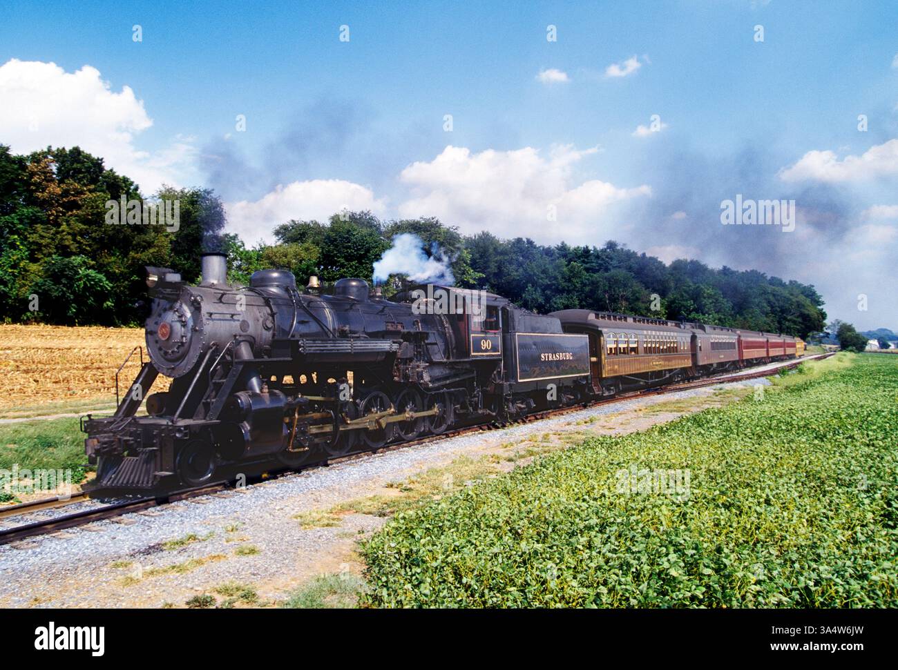 Historic steam locomotive engine pulling the Strasburg Railroad; the ...