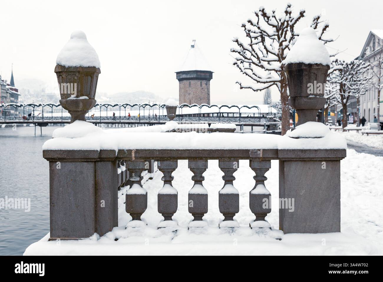 Epic winter scene in Lucerne, Switzerland, the famous wooden Chapel ...
