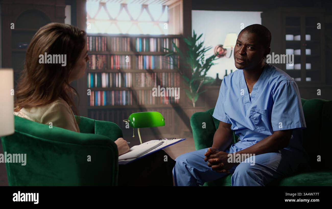 African american medical assistant in scrubs reflects on loss and ...