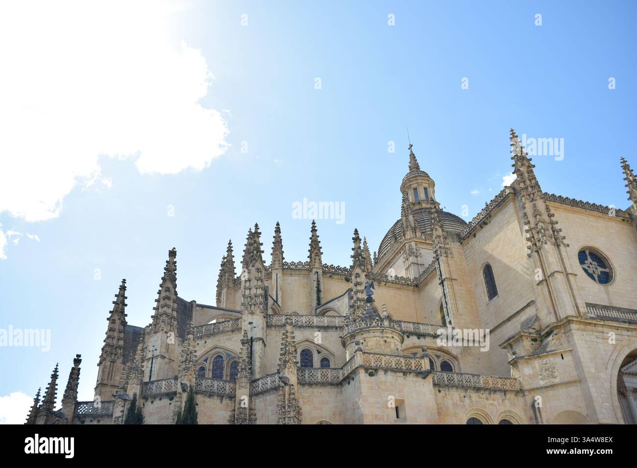 Gothic Cathedral of Segovia with pinnacles and architraves and lobed ...