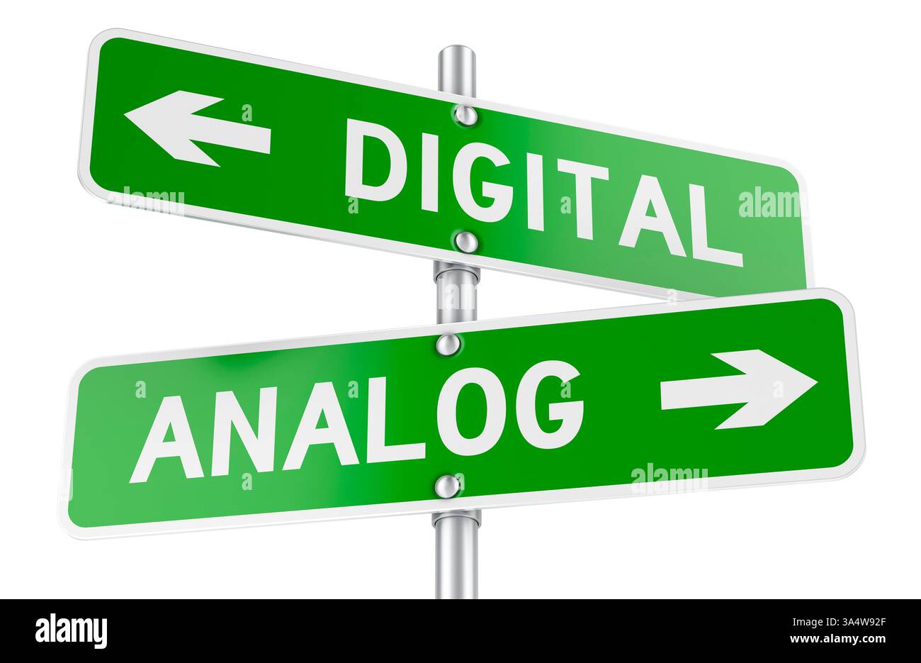Digital or Analog, concept. Opposite traffic sign, 3D rendering ...