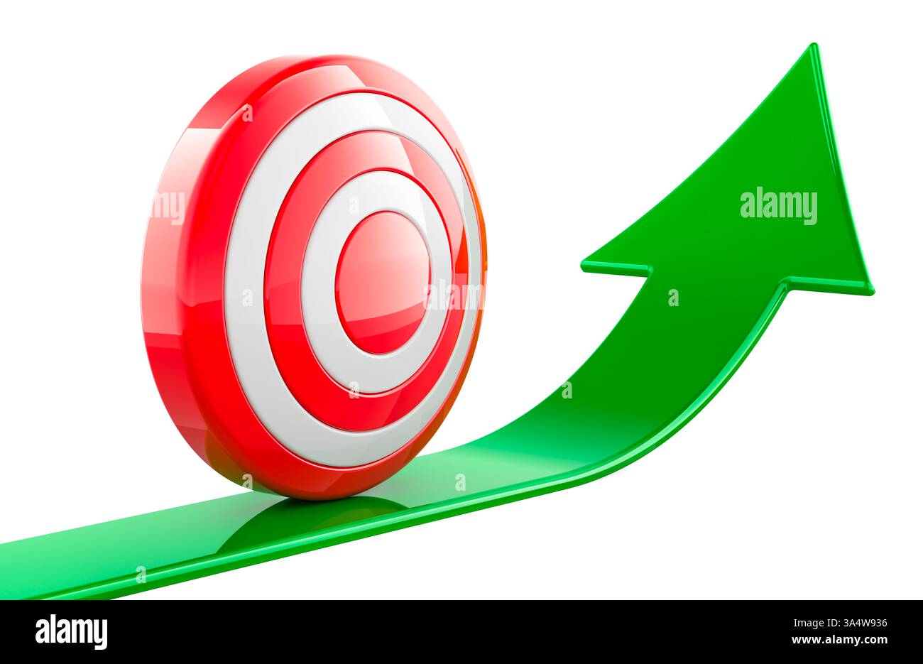 Target with growing green arrow. 3D rendering isolated on white ...