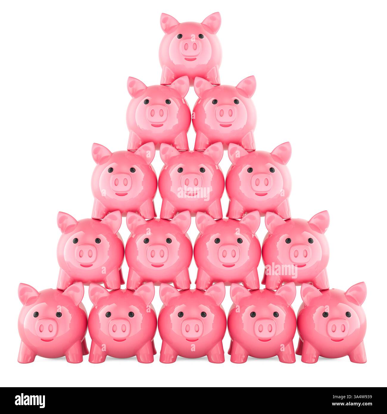 Financial pyramid, concept. Pyramid tower from Piggy Banks. 3D ...