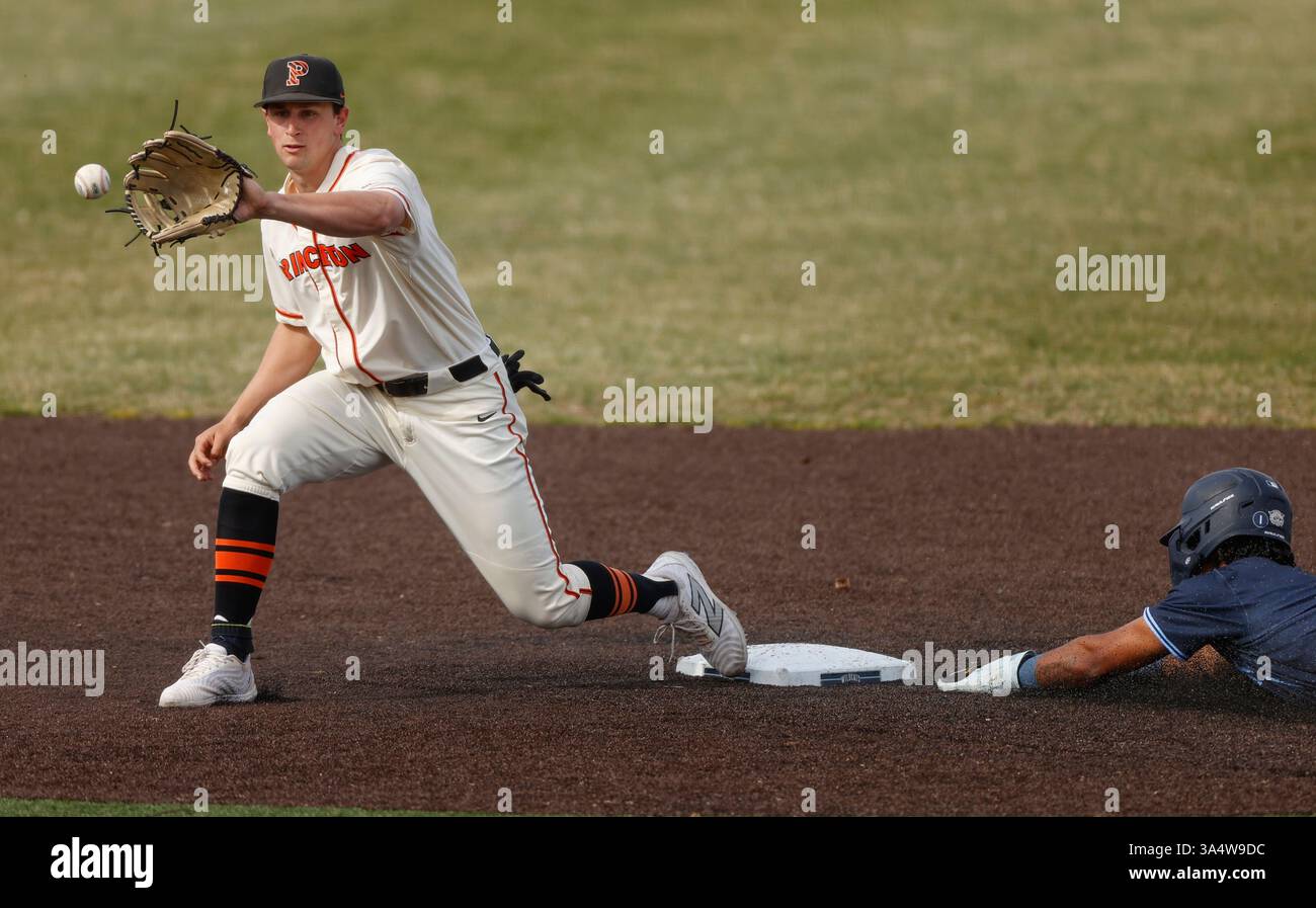 Princeton infielder Jake Koonin misses a tag at second of Villanova ...