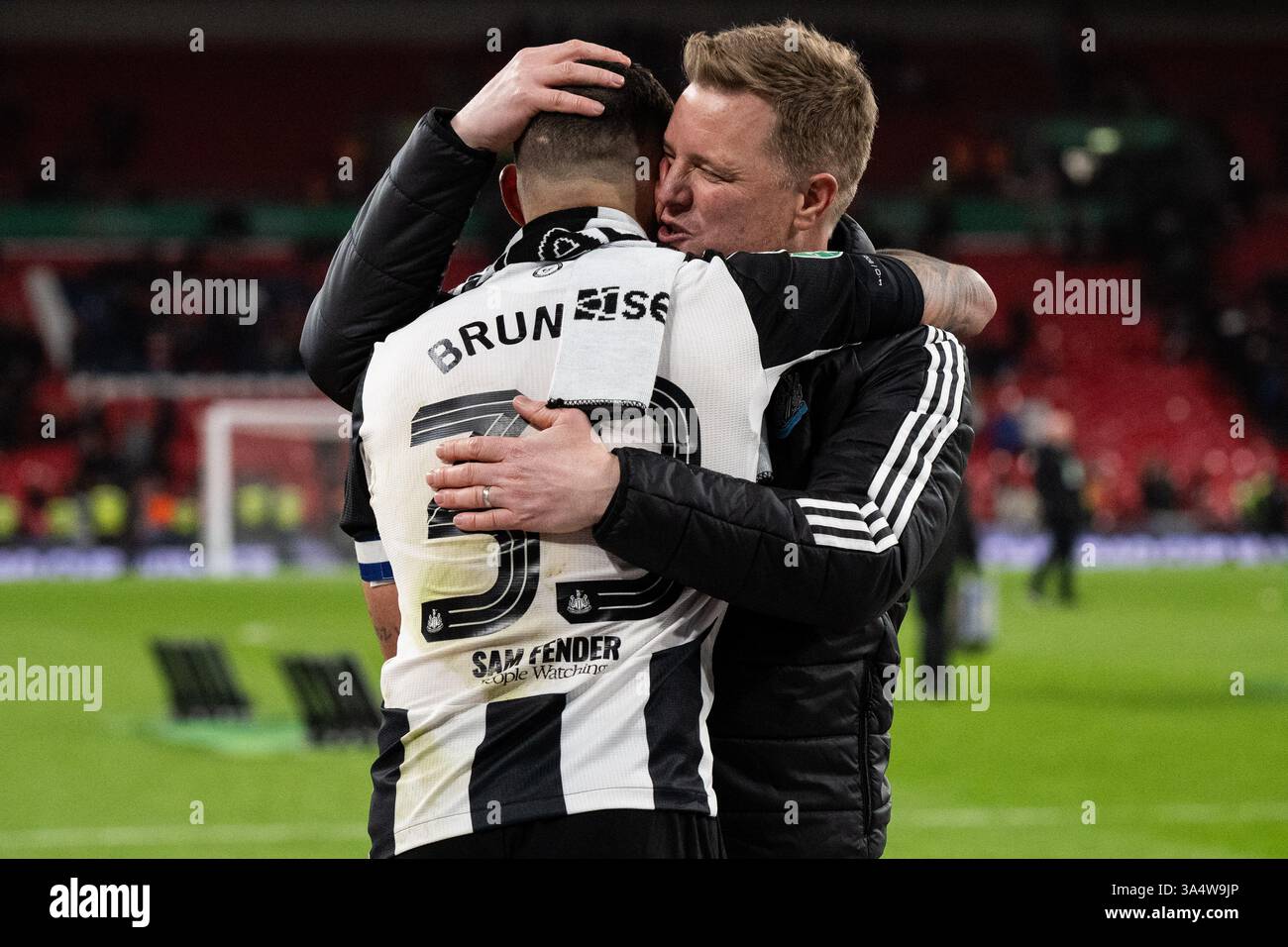 LONDON, ENGLAND - MARCH 16: Bruno Guimaraes, Eddie Howe celebrate ...