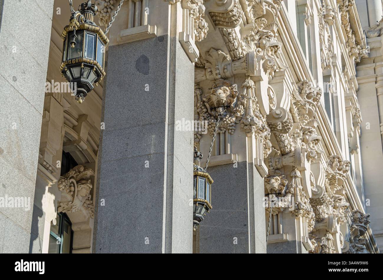 Architectural detail of the iconic Palacio de Cibeles (Cybele Palace ...