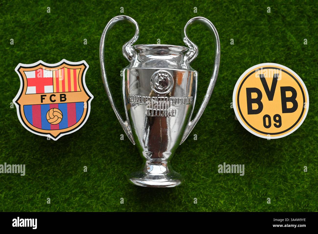 March 14, 2025, Munich, Germany. The emblems of the clubs participating ...