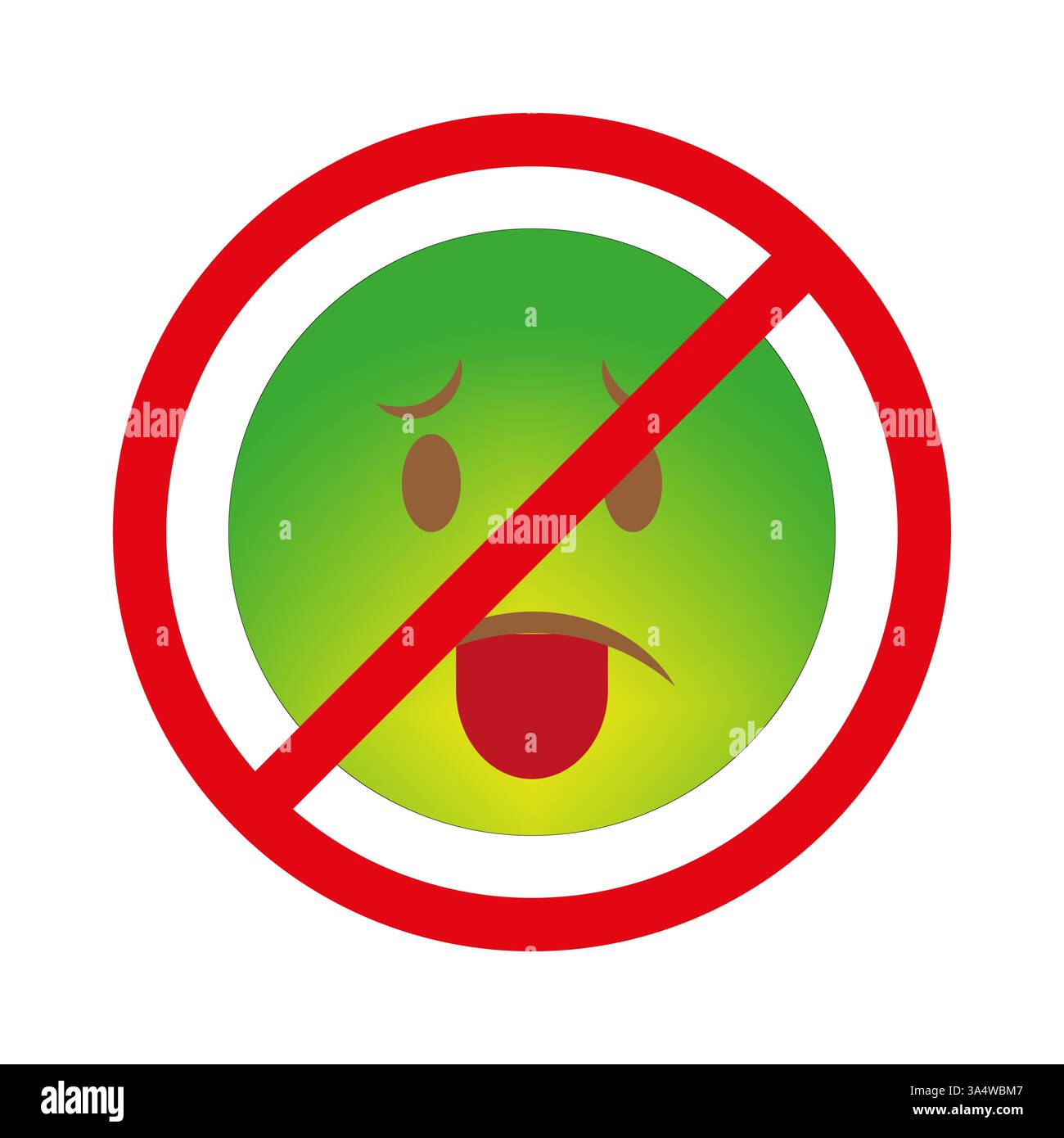 No sickness symbol. Green sick face. Prohibition red circle. Vector ...