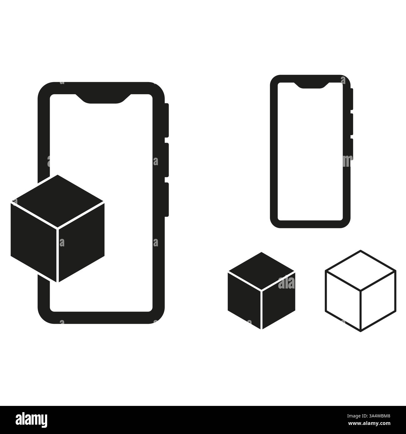 Mobile cube interface. Digital 3D block. Smartphone tech symbol ...