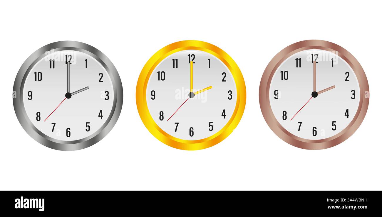 Wall clock. Silver gold bronze. Time indicator. Classic round shape ...