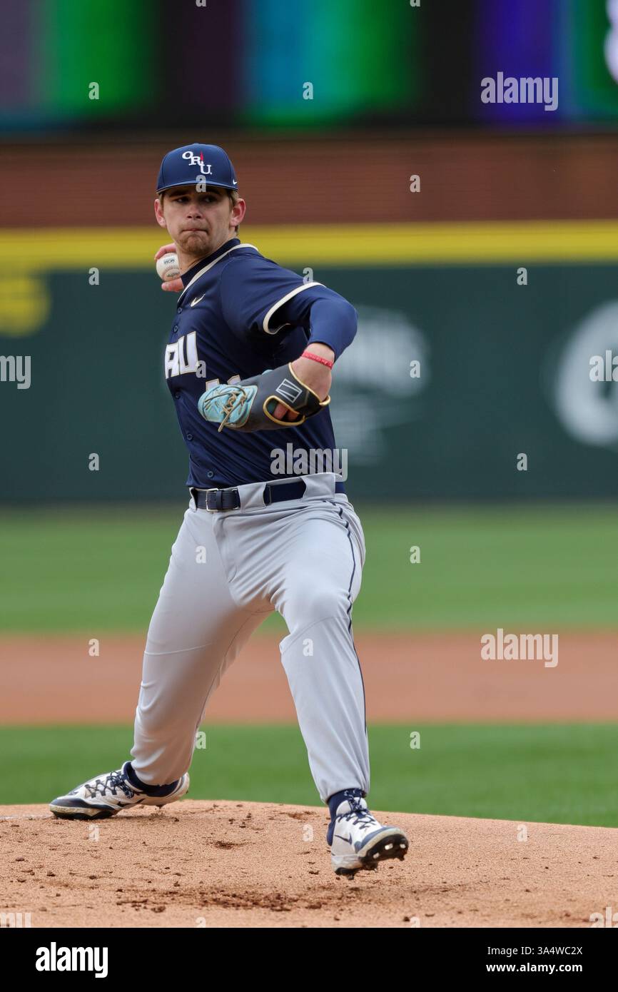March 19, 2025: Luke Puffinbarger (41) ORU pitcher in action on the ...