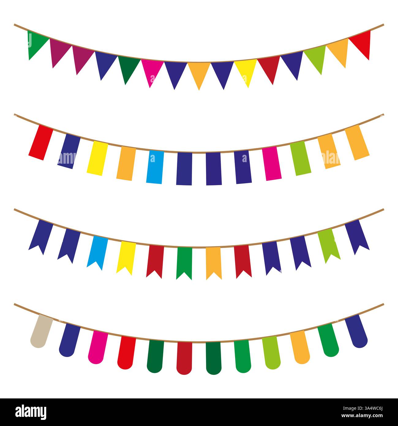 Colorful flag garlands. Decorative hanging banners. Festive celebration ...