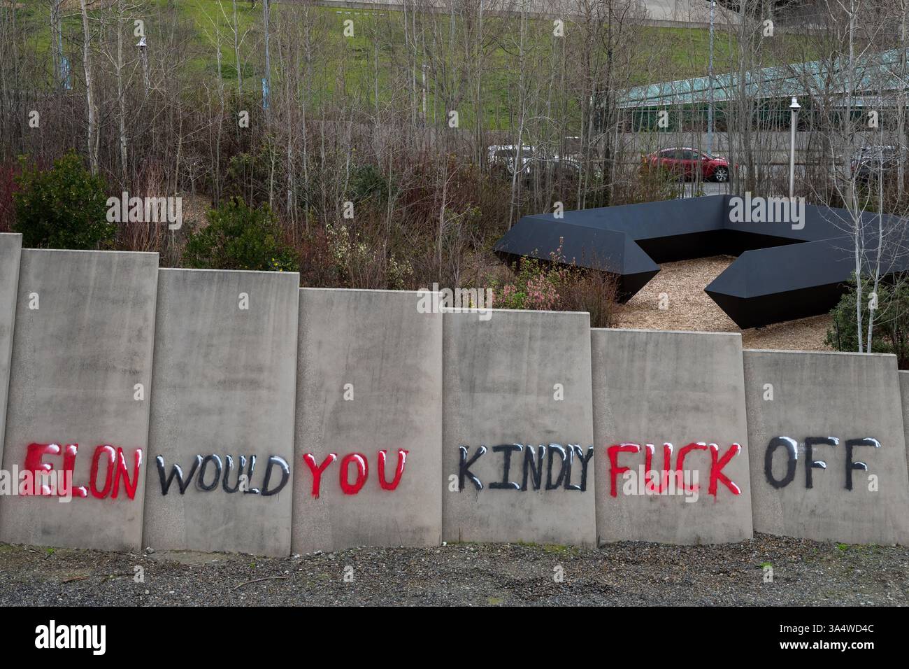 Seattle, USA. 19th Mar 2025. Anti Elon Musk graffiti on the Seattle ...