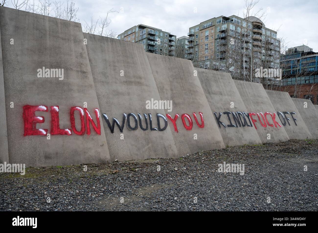 Seattle, USA. 19th Mar 2025. Anti Elon Musk graffiti on the Seattle ...