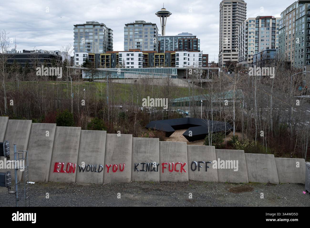 Seattle, USA. 19th Mar 2025. Anti Elon Musk graffiti on the Seattle ...
