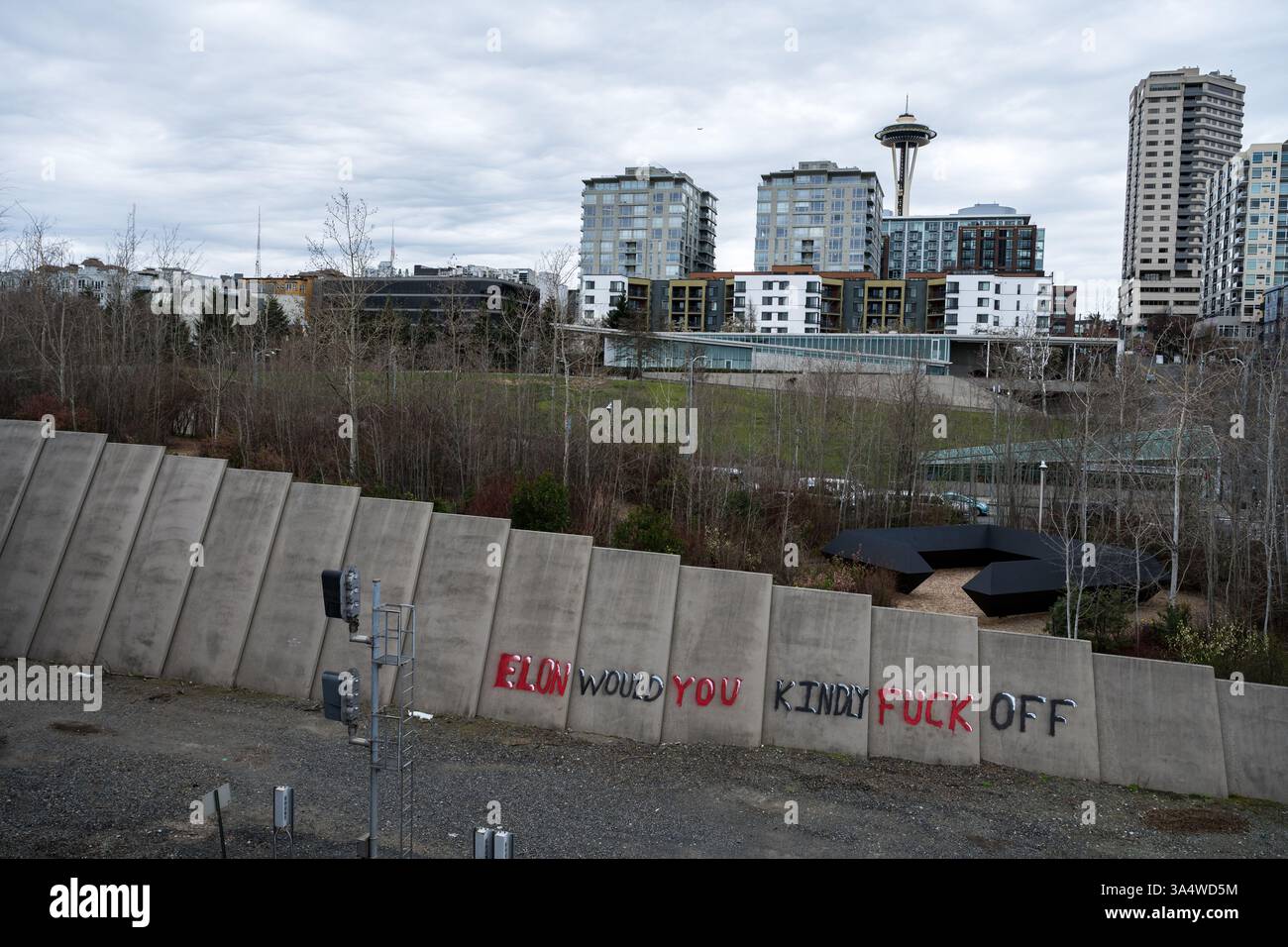 Seattle, USA. 19th Mar 2025. Anti Elon Musk graffiti on the Seattle ...