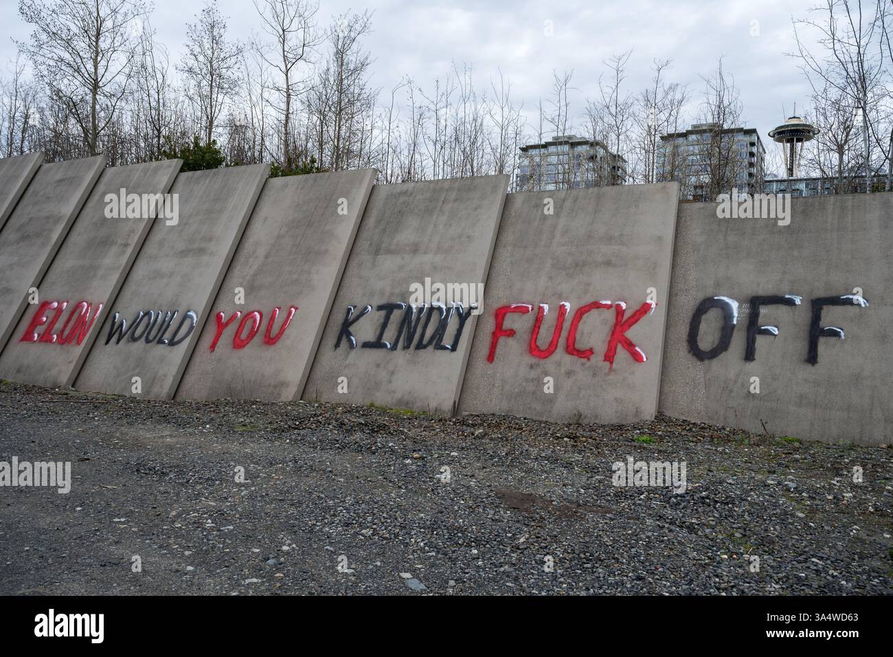 Seattle, USA. 19th Mar 2025. Anti Elon Musk graffiti on the Seattle ...