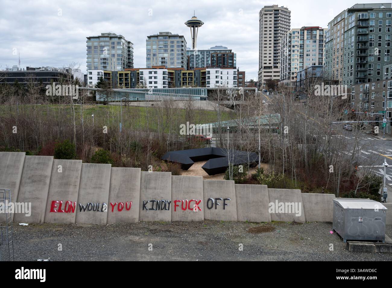 Seattle, USA. 19th Mar 2025. Anti Elon Musk graffiti on the Seattle ...