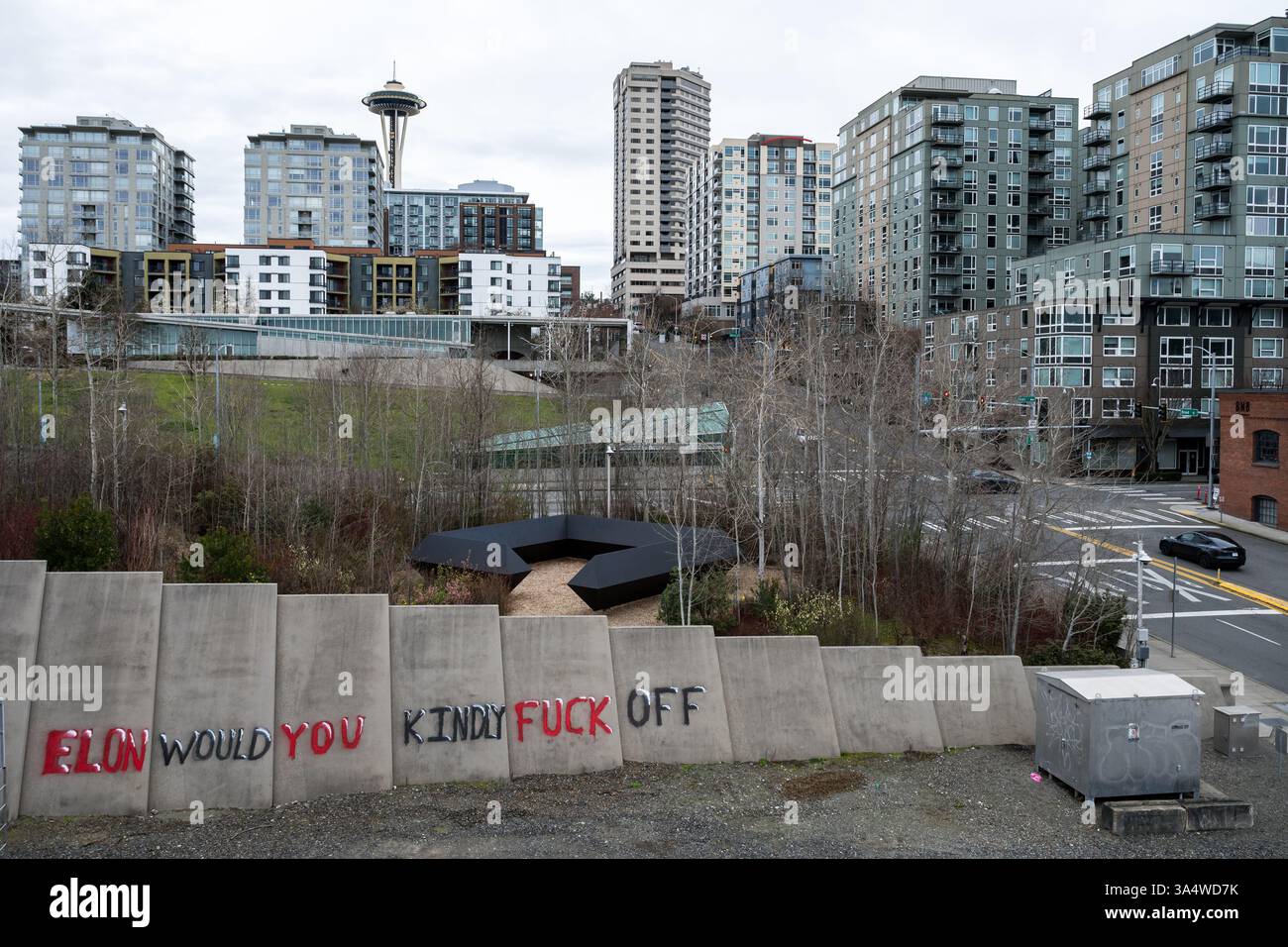Seattle, USA. 19th Mar 2025. Anti Elon Musk graffiti on the Seattle ...