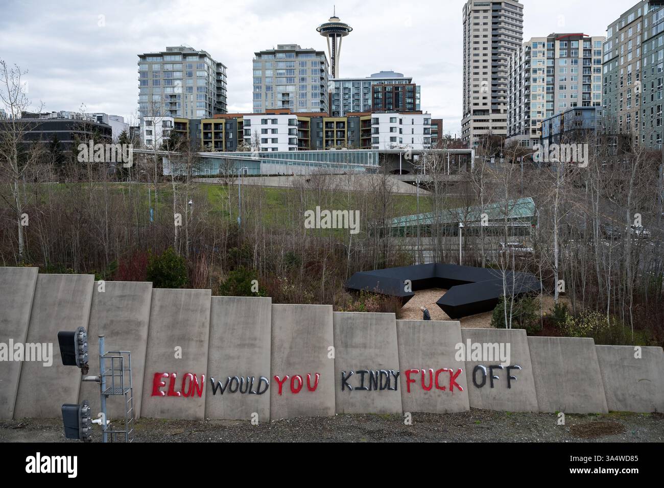 Seattle, USA. 19th Mar 2025. Anti Elon Musk graffiti on the Seattle ...