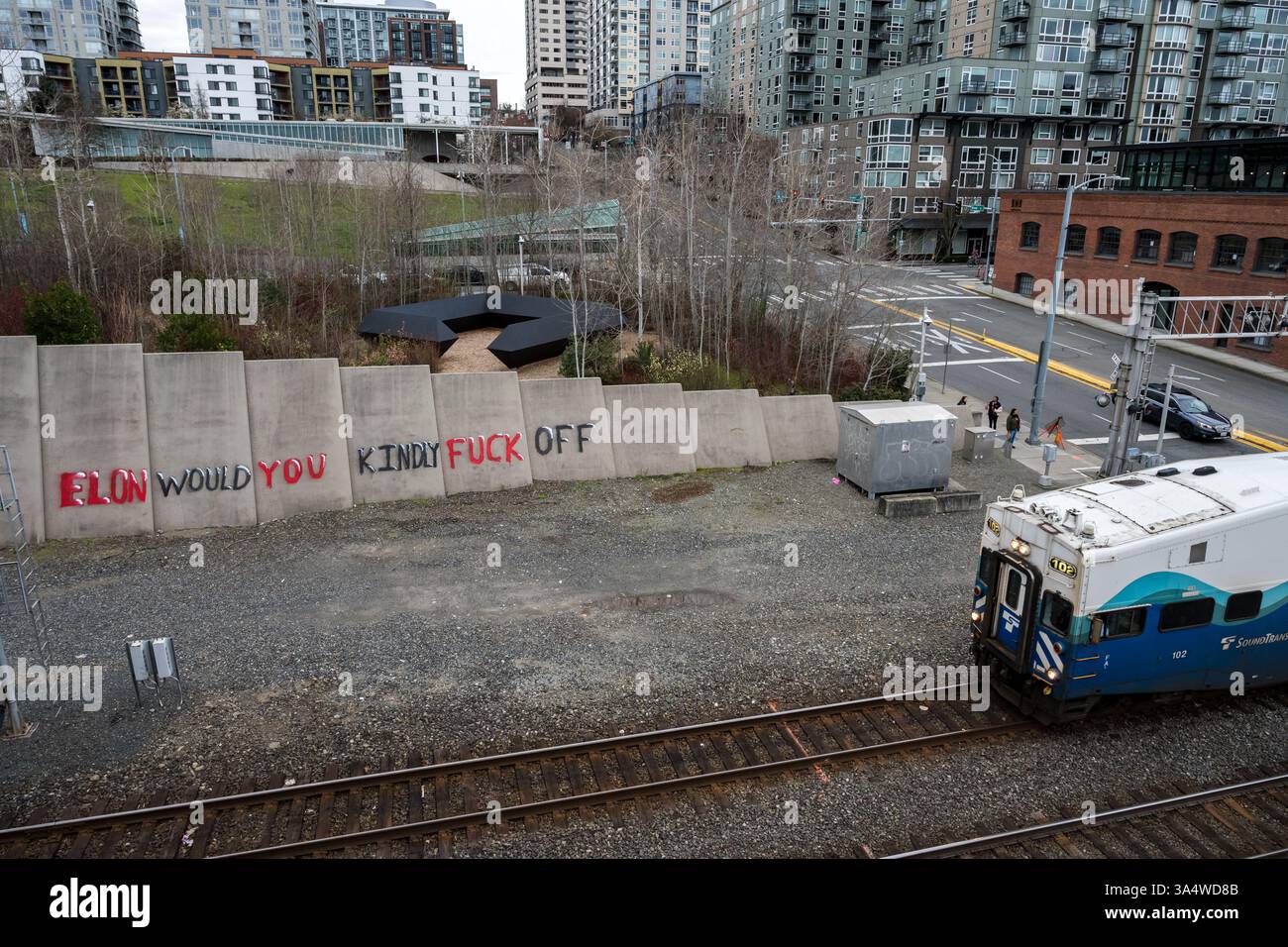 Seattle, USA. 19th Mar 2025. Anti Elon Musk graffiti on the Seattle ...