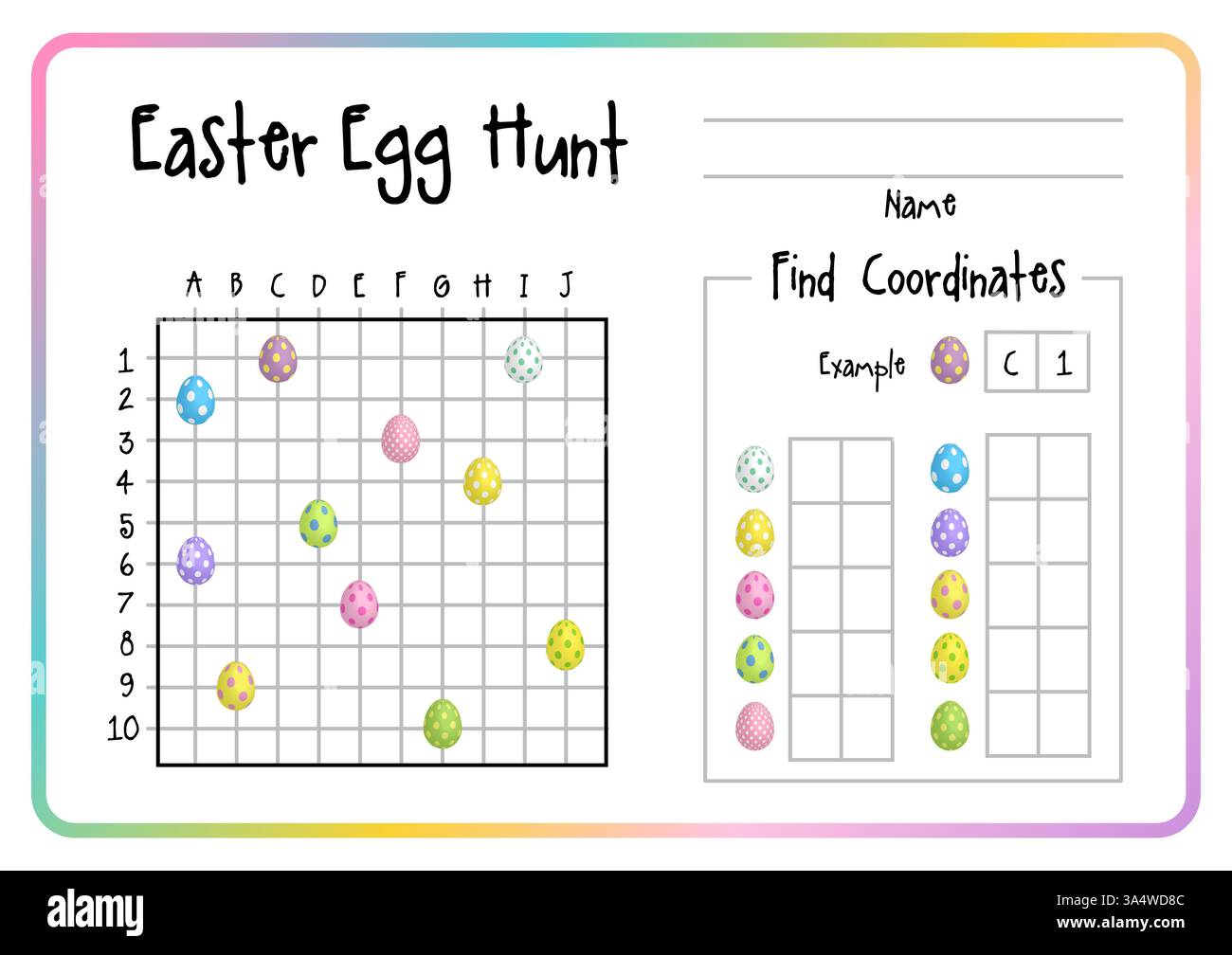 Track Easter Eggs by Coordinates. Printable Worksheet Stock Vector ...