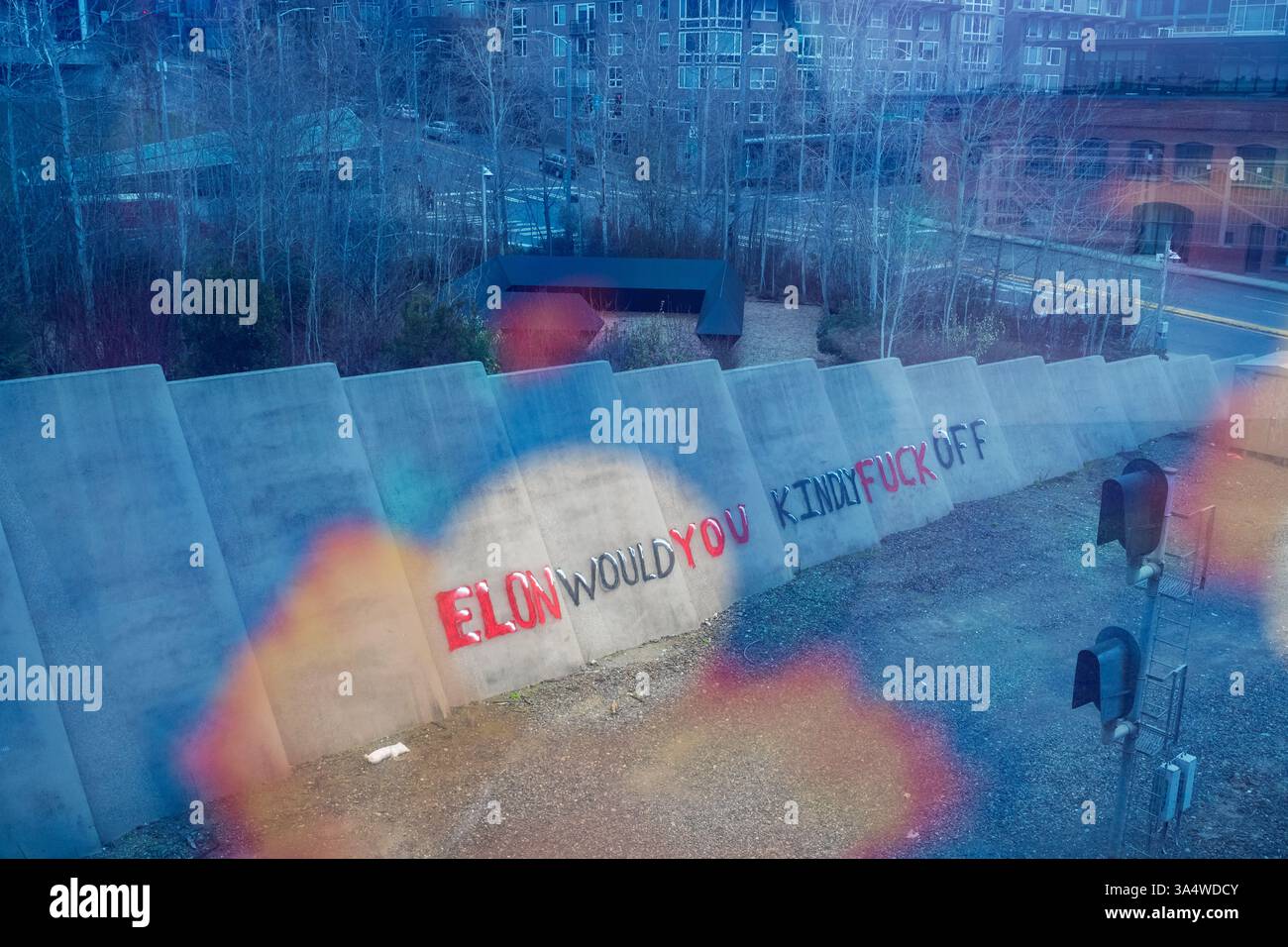 Seattle, USA. 19th Mar 2025. Anti Elon Musk graffiti on the Seattle ...