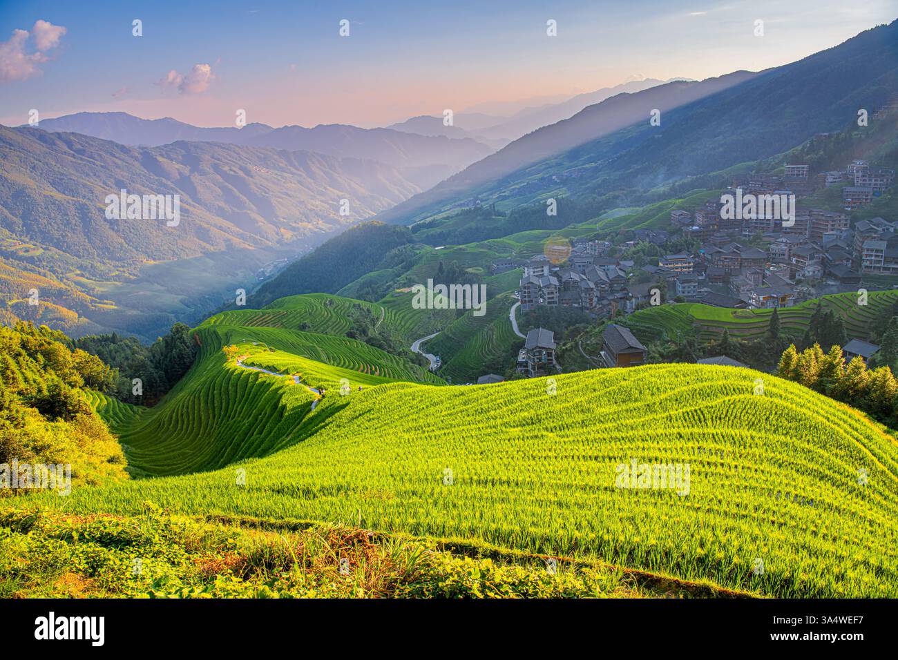 Yaoshan Mountain, Guilin, China hillside rice terraces landscape ...