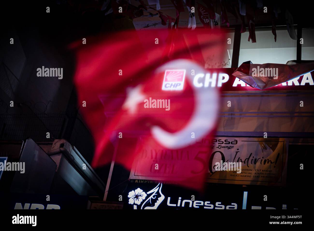 Turkish flag and CHP logo seen during the demonstration. Ekrem ?mamo?lu ...