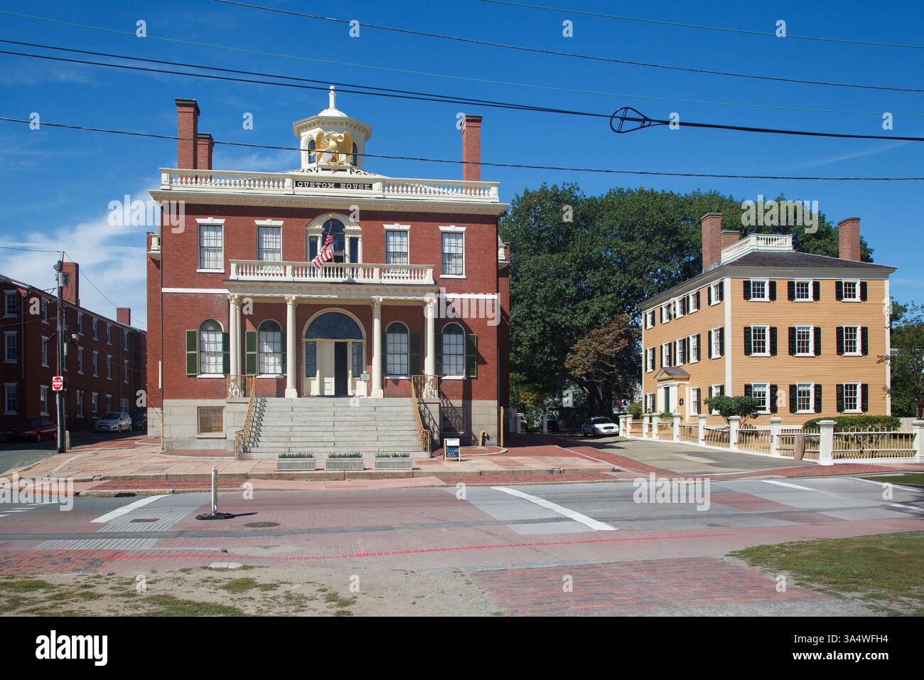 The Custom house brick historic building and wood Hawkes house in Salem ...