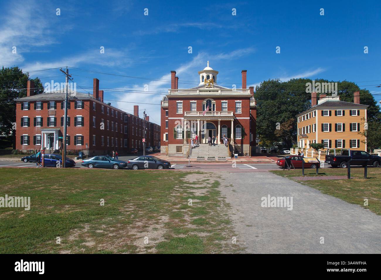 The Custom house brick historic building and wood Hawkes house in Salem ...