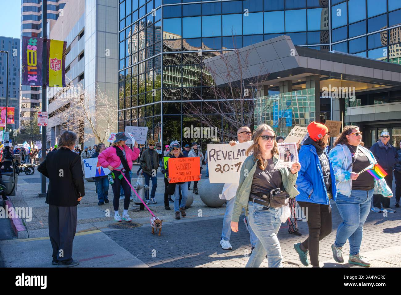 New Orleans, LA, USA - February 17, 2025: Closeup of pro democracy ...