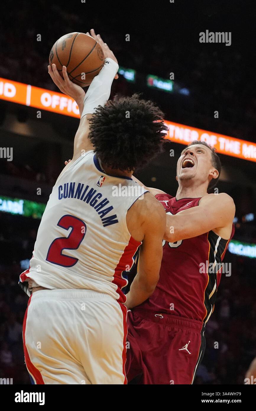 Detroit Pistons guard Cade Cunningham (2) blocks a drive to the basket ...