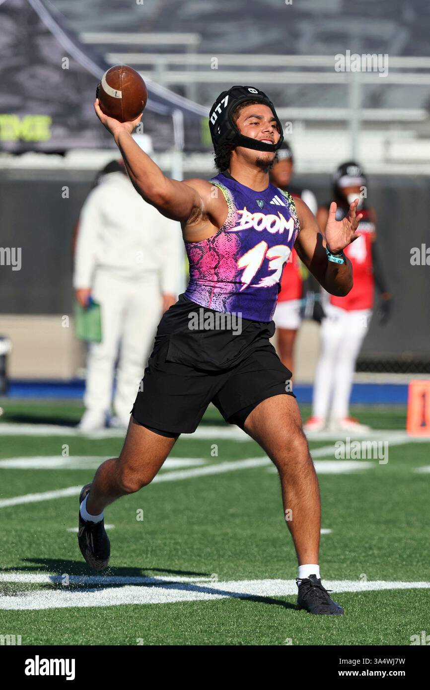 Midwest Boom quarterback Jonas Williams (13) throws against RG ...