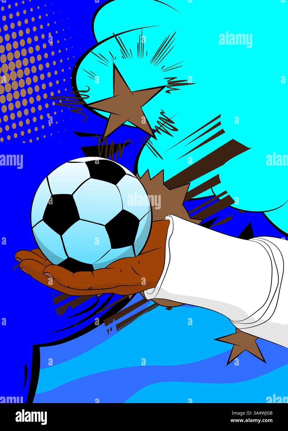 Cartoon, comic book human hands holding Soccer Ball. Retro vector ...
