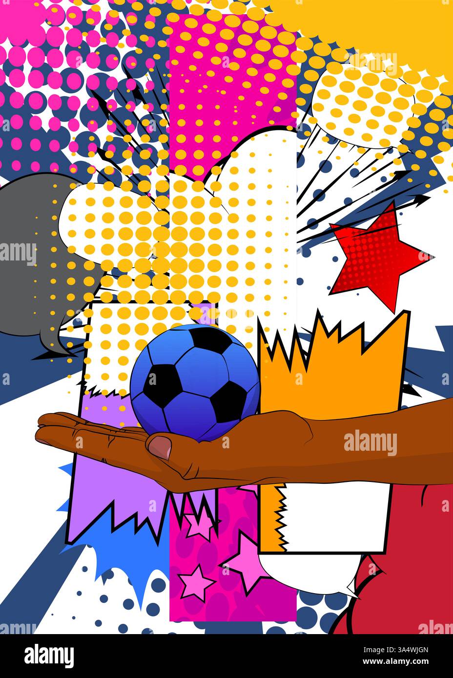 Cartoon, comic book human hands holding Soccer Ball. Retro vector ...