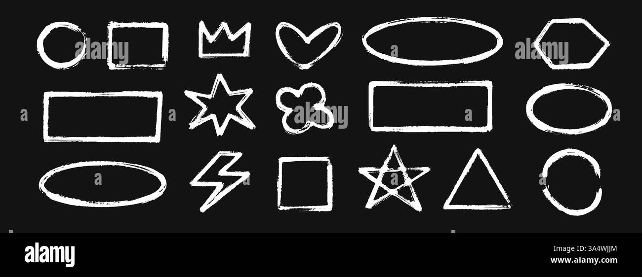 Hand drawn chalk elements and frames collection. Pastel underline ...